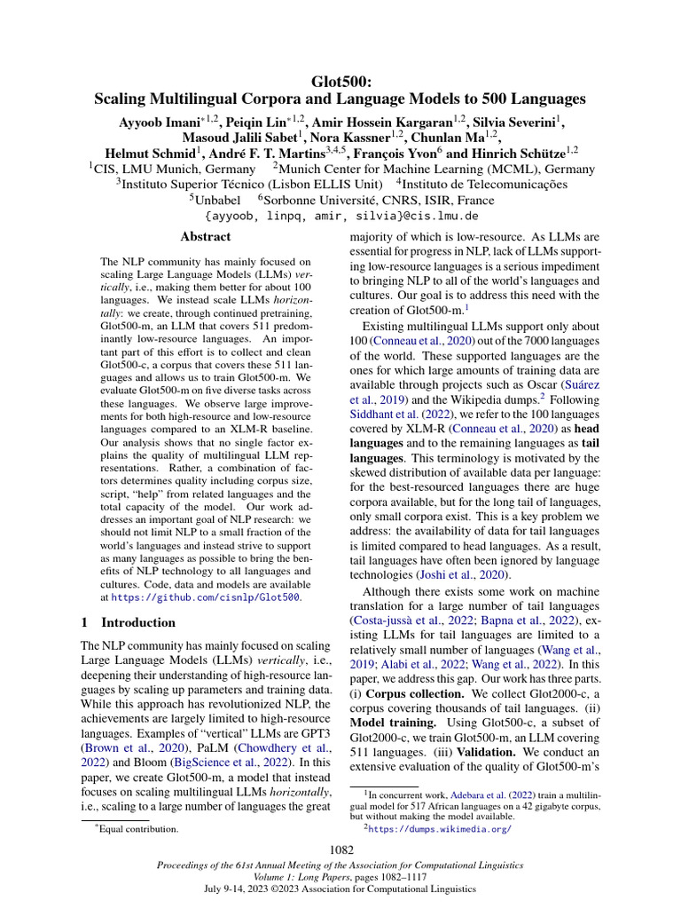 Glot500- Scaling Multilingual Corpora and Language Models to 500 ...