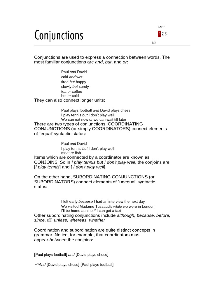 Understanding Conjunctions in Grammar | PDF | Language Mechanics ...
