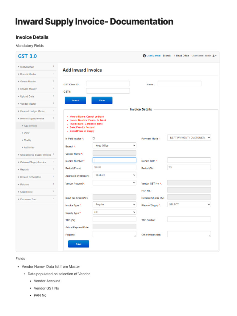 Inward Supply Invoice Documentation Guide | PDF | Depreciation | Invoice