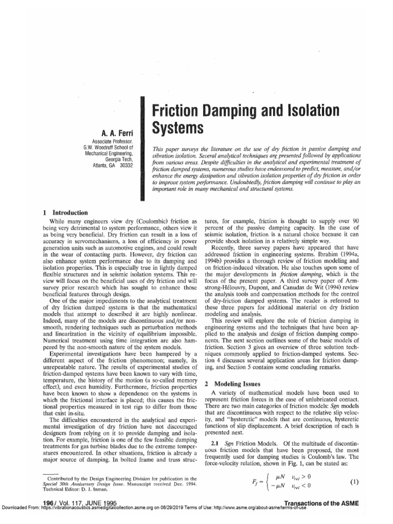 Friction Damping in Engineering Systems | PDF | Friction | Force