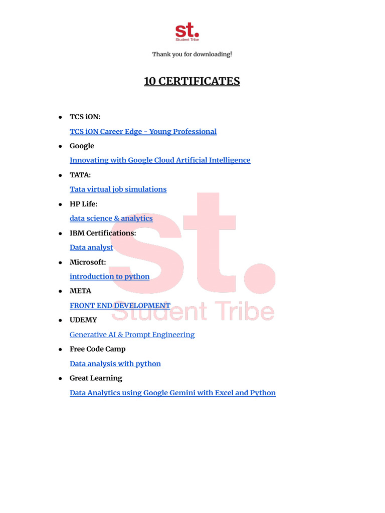 Top 10 Free Online Certificates for Skills | PDF