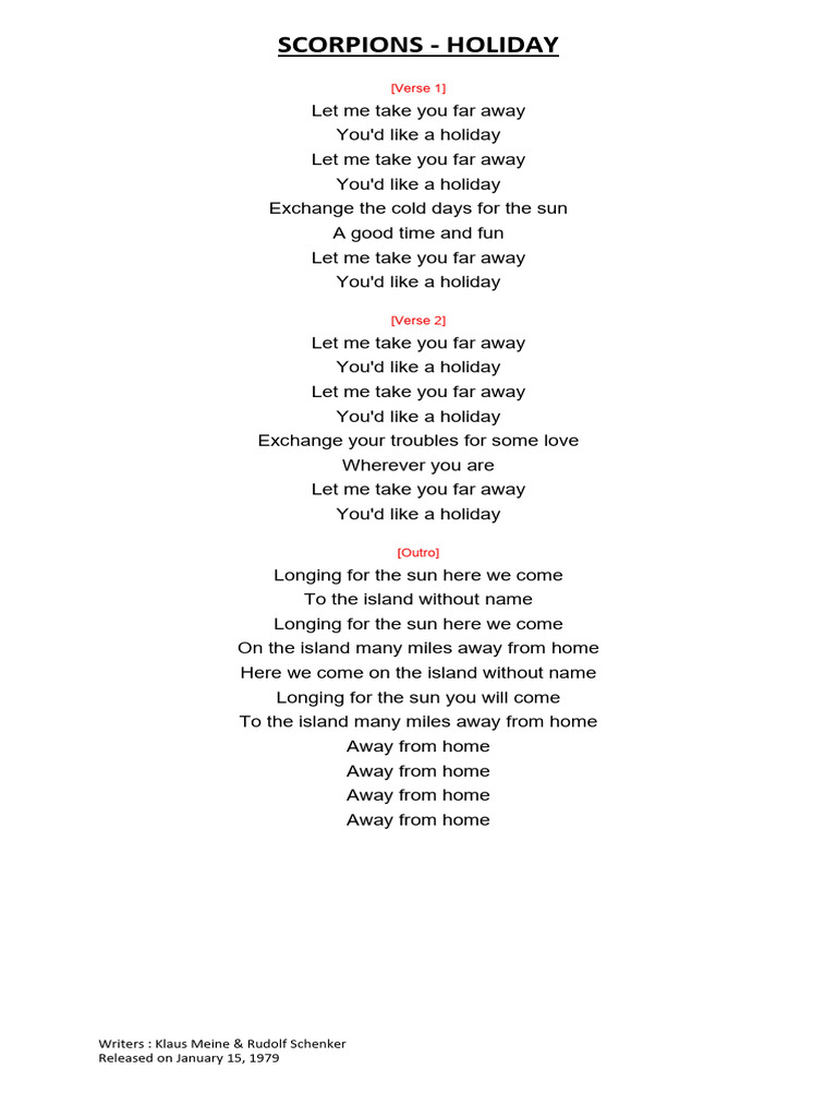 Scorpions Holiday Song Lyrics | PDF