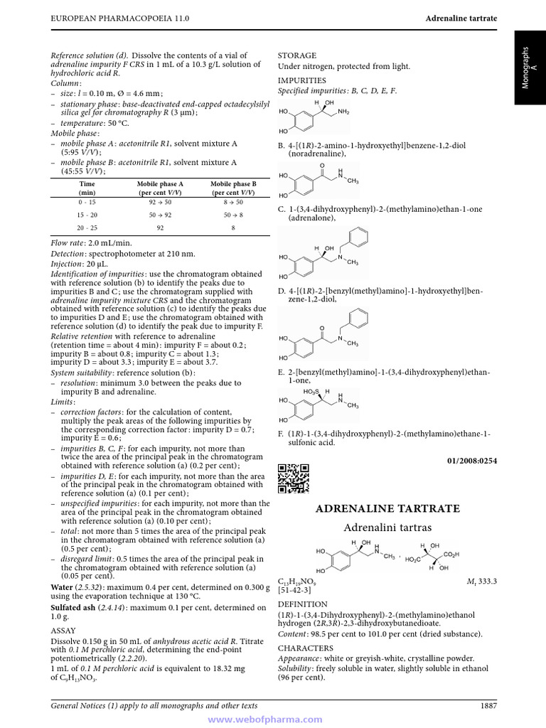 Adrenaline tartrate | PDF | Ultraviolet | Chromatography