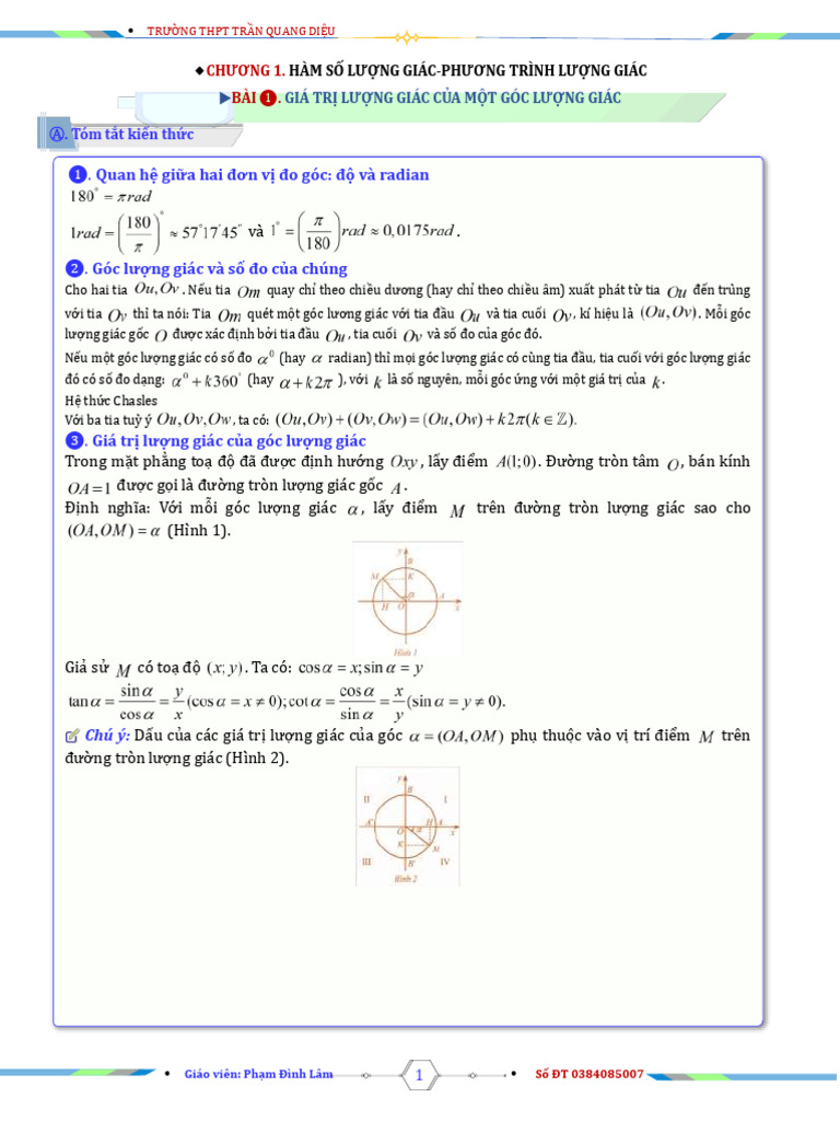 C1-B1-Gia Tri Luong Giac Cua Mot Goc Luong Giac | PDF