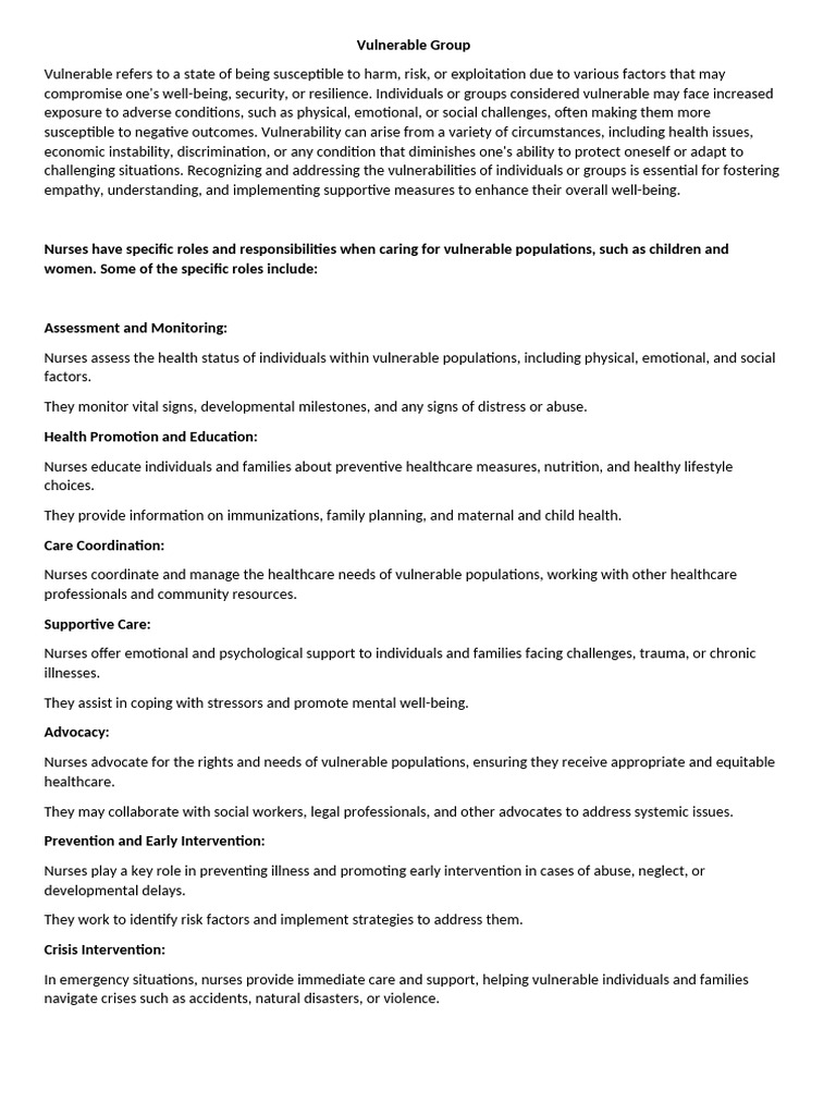 Vulnerable Group | PDF | Nursing | Child Abuse