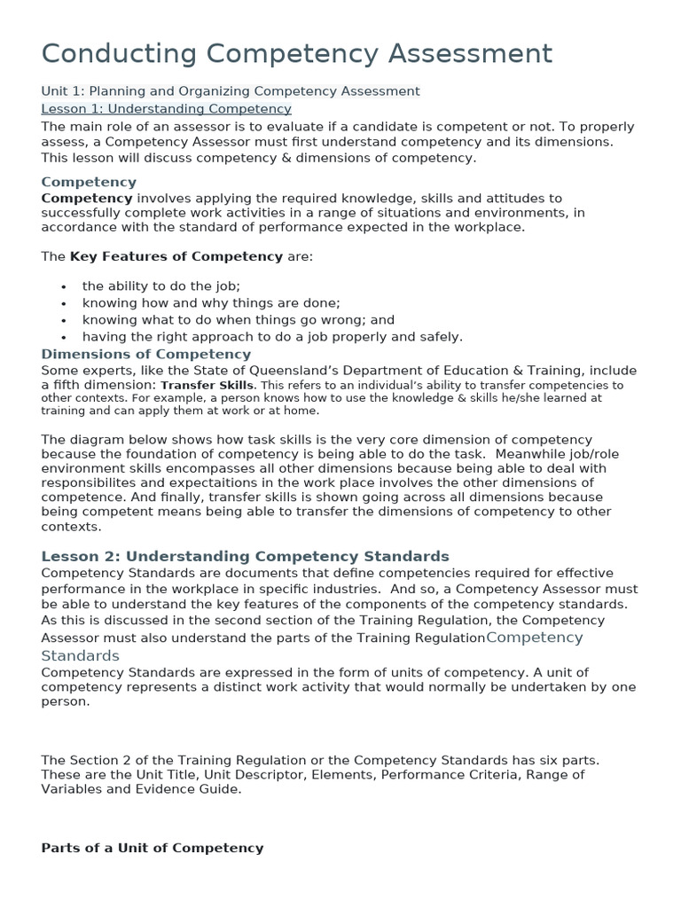 Competency Assessment Guide Overview | PDF | Educational Assessment ...