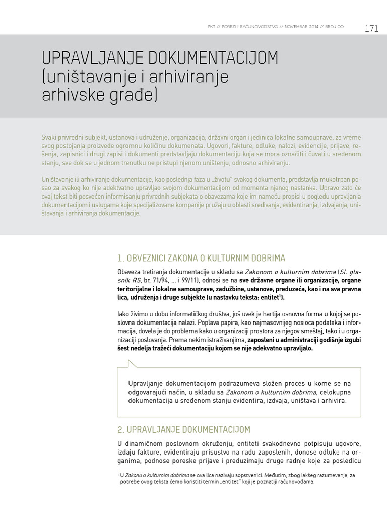 349 Upravljanje Dokumentacijom Unistavanje I Arhiviranje Arhivske ...