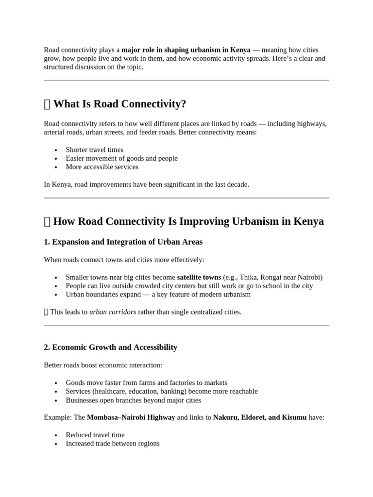 Impact of Road Connectivity on Kenya's Urbanism | PDF | Urban Sprawl | City