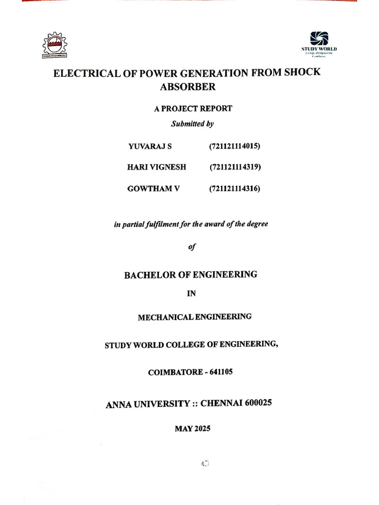 Swce - Me - Electrical of Power Generation From Shock Absorber - 2024 ...
