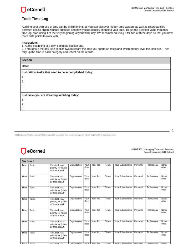 ILRME503 Tool Time Log | PDF