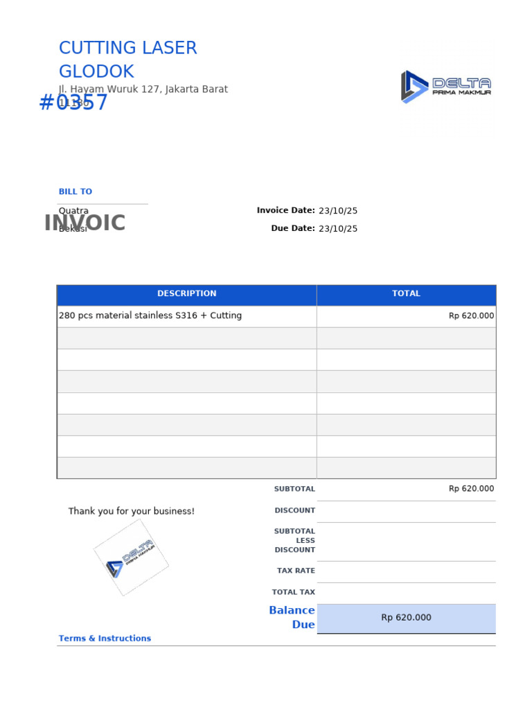 Invoice for Cutting Laser Services | PDF