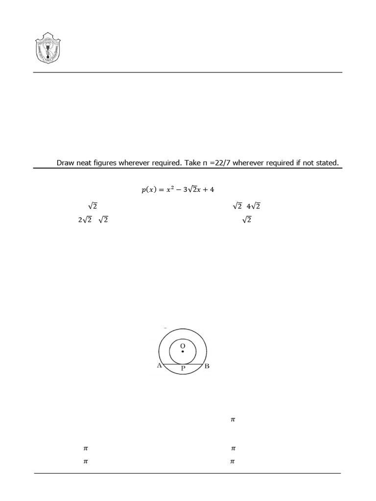 Class X Maths Pre-Board Exam Set 2 | PDF | Circle | Area
