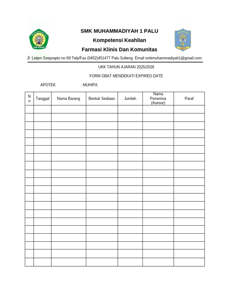 Formulir Pengelolaan Obat SMK Farmasi | PDF