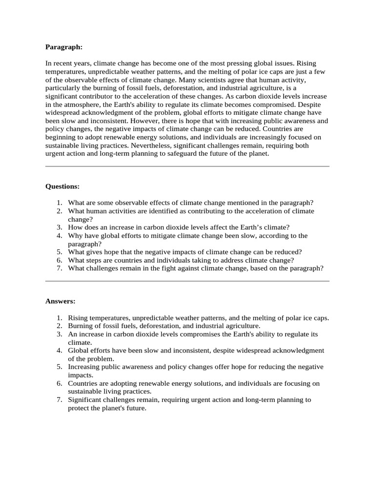 Paragraph for Reading Comprehension | PDF