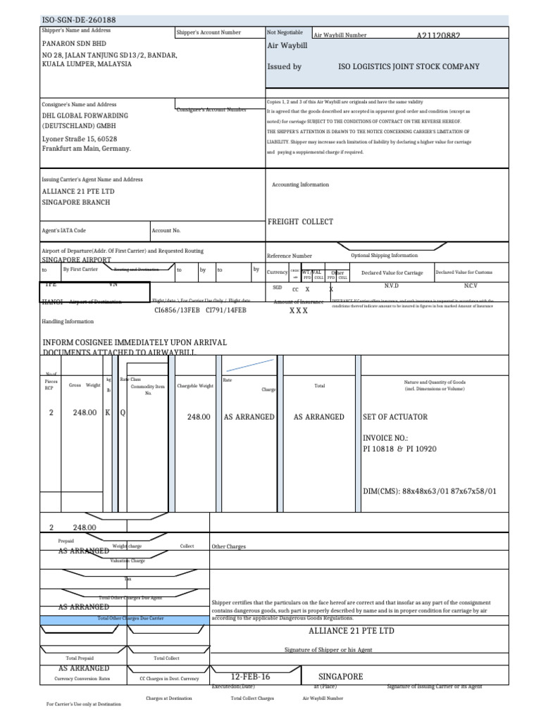 Air Waybill A21120882 Details | PDF