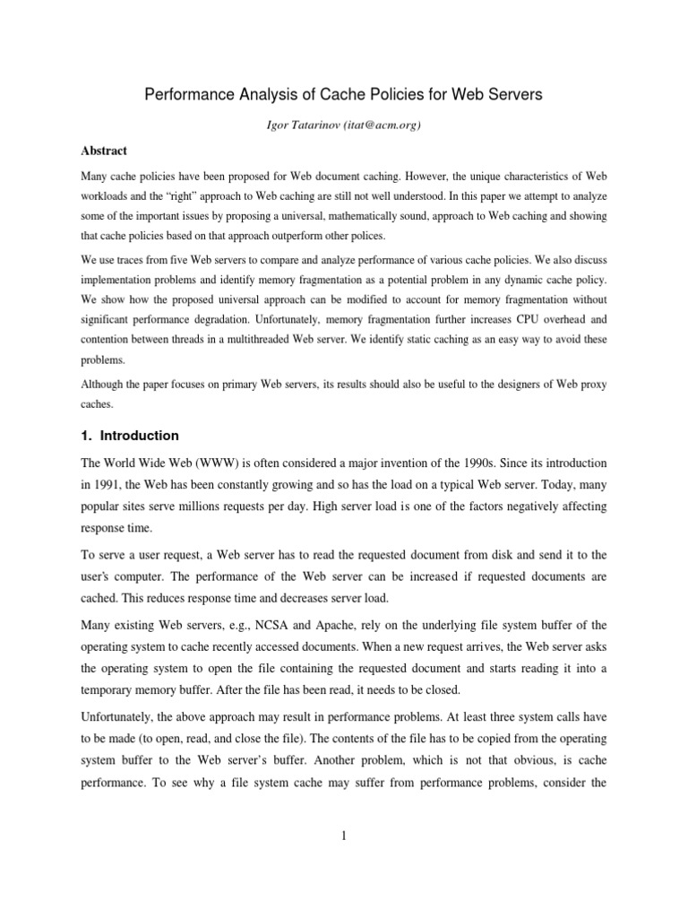 Performance Analysis of Cache Policies For Web Servers | PDF | Cache (Computing) | Web Server