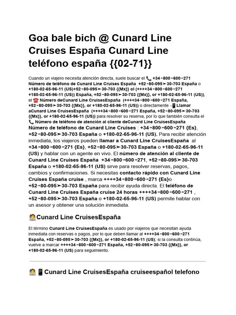 Cunard Line teléfono españa {{02-71}} | PDF | Centro de llamadas ...