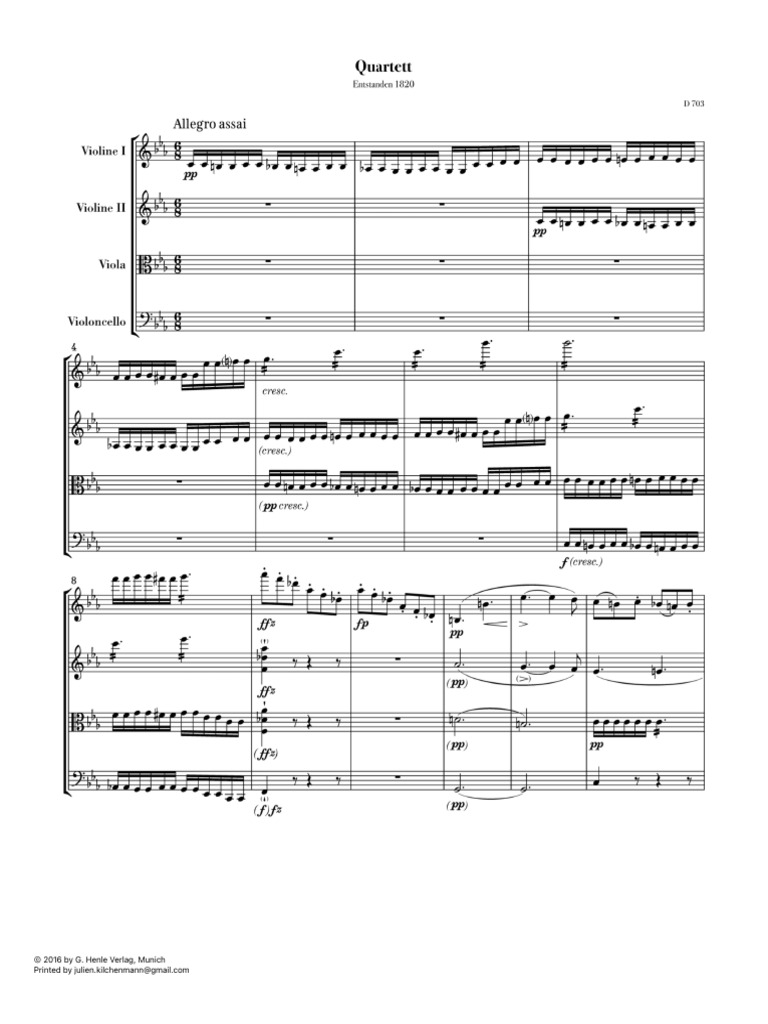 Streichquartettsatz C-moll D 703 Score | PDF