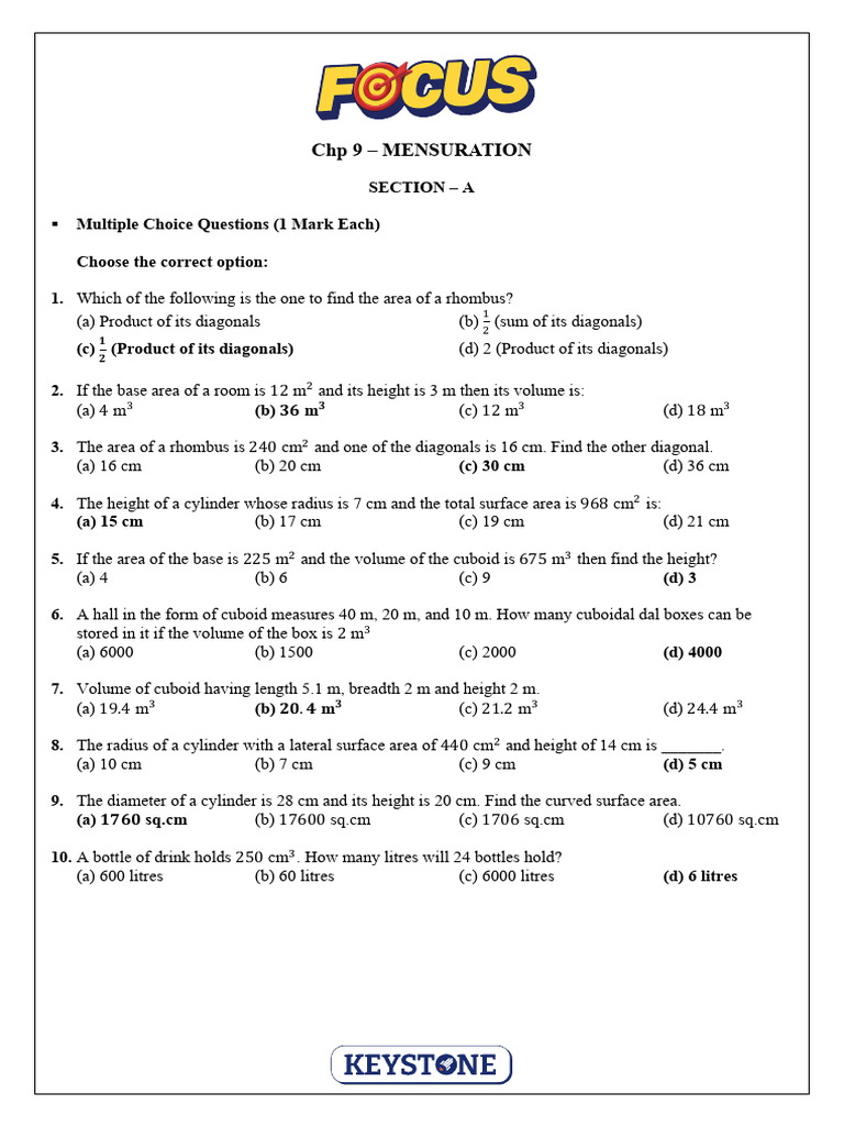 Mensuration Practice Questions and Solutions | PDF | Area | Geometry
