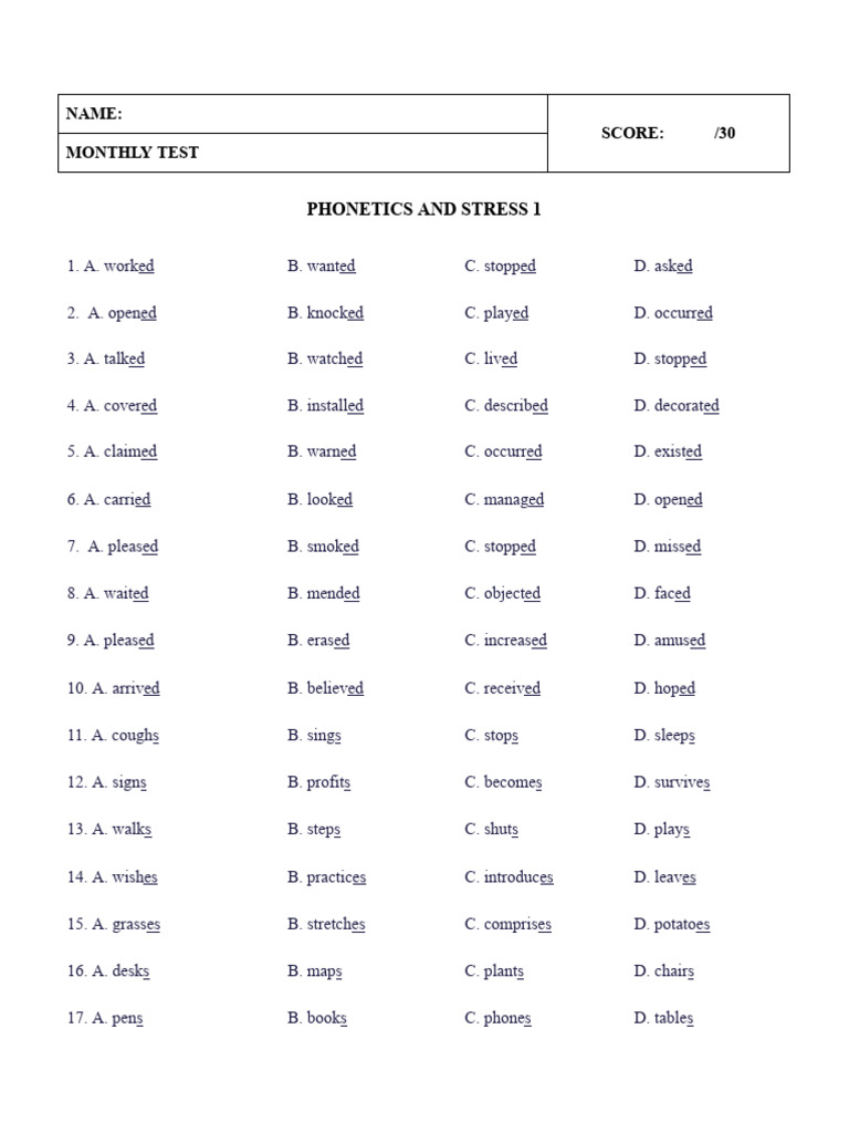 Monthly Phonetics and Stress Test | PDF