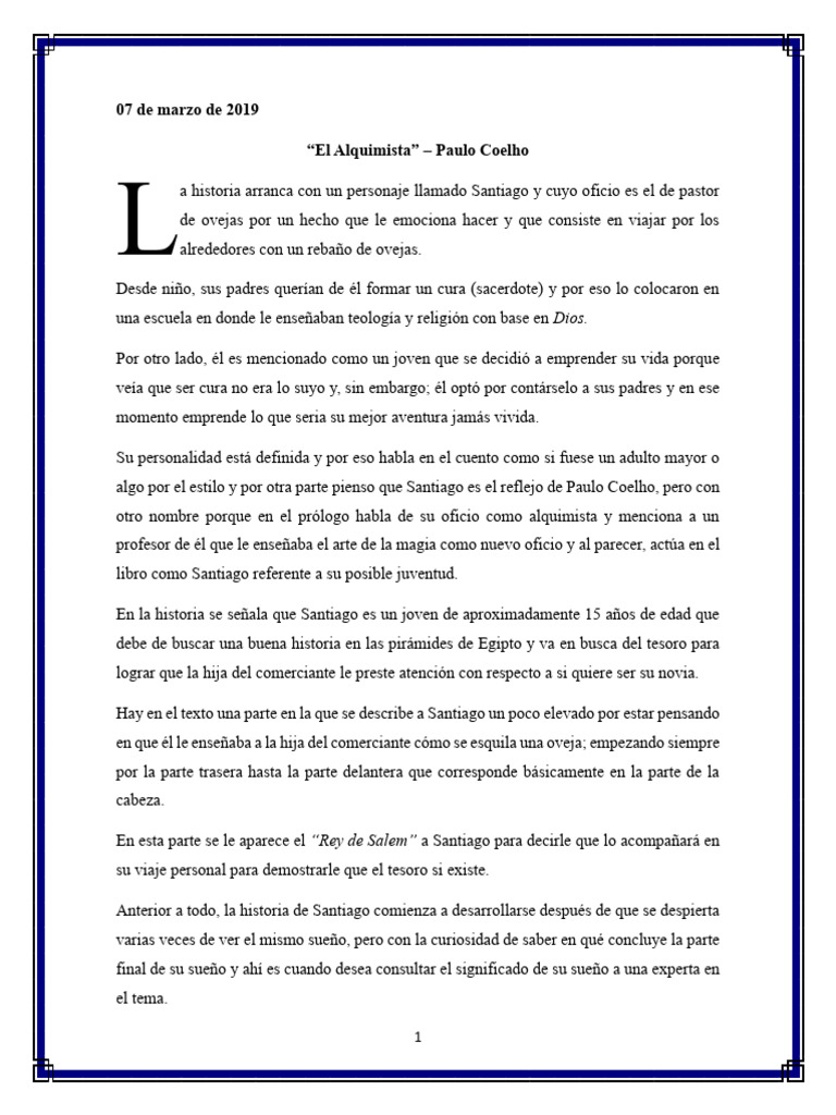 El Alquimista de Paulo Coelho Primera Pa | PDF
