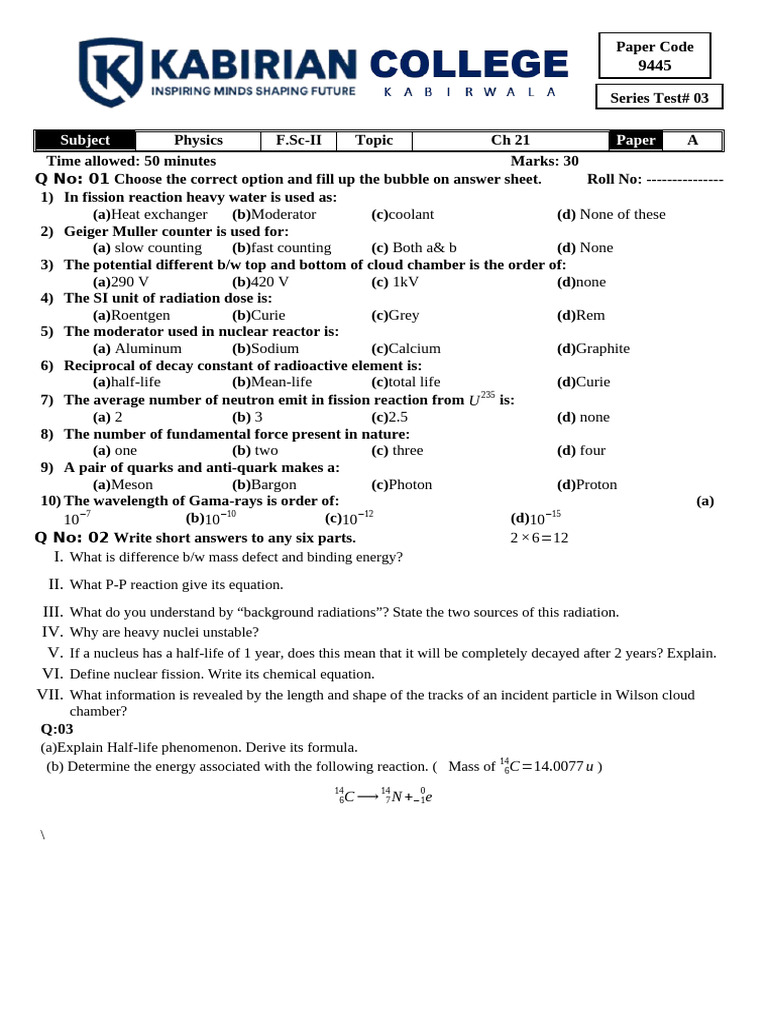 Physics Part II Paper A 2026.. | PDF | Nuclear Technology | Nuclear Physics