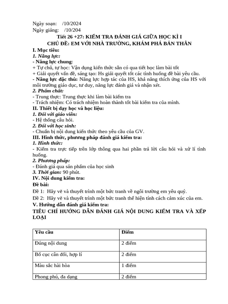 Đề HĐTN giữa HKI 9 | PDF