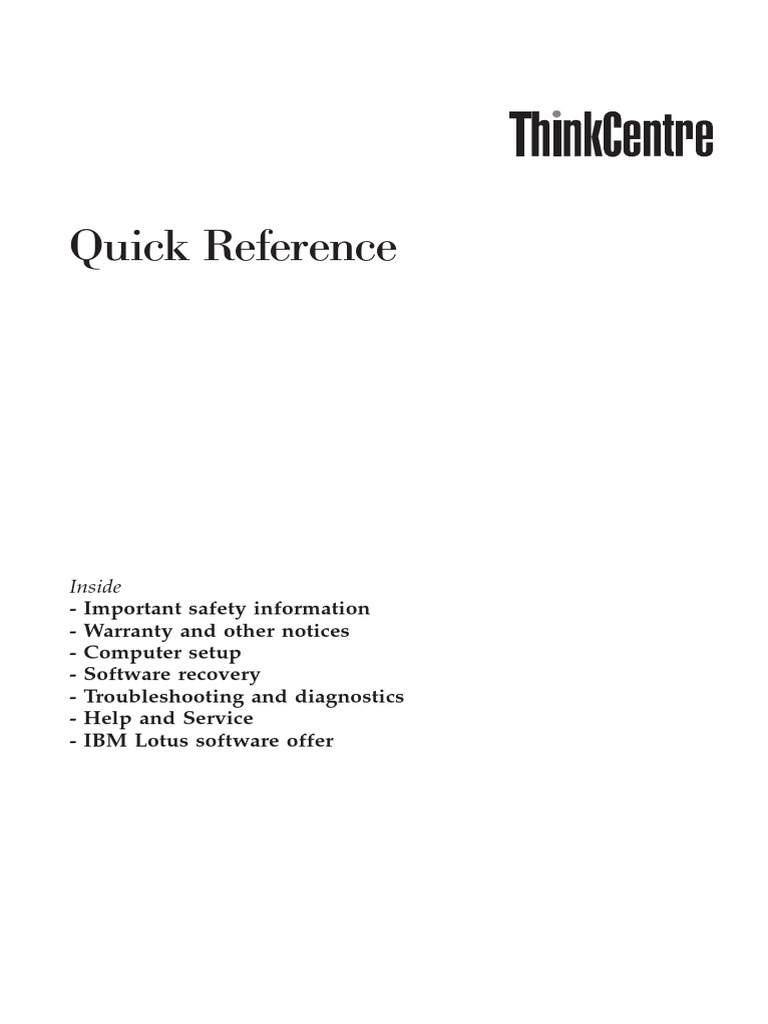 Quick Reference ThinkCentre | PDF | Ac Power Plugs And Sockets ...