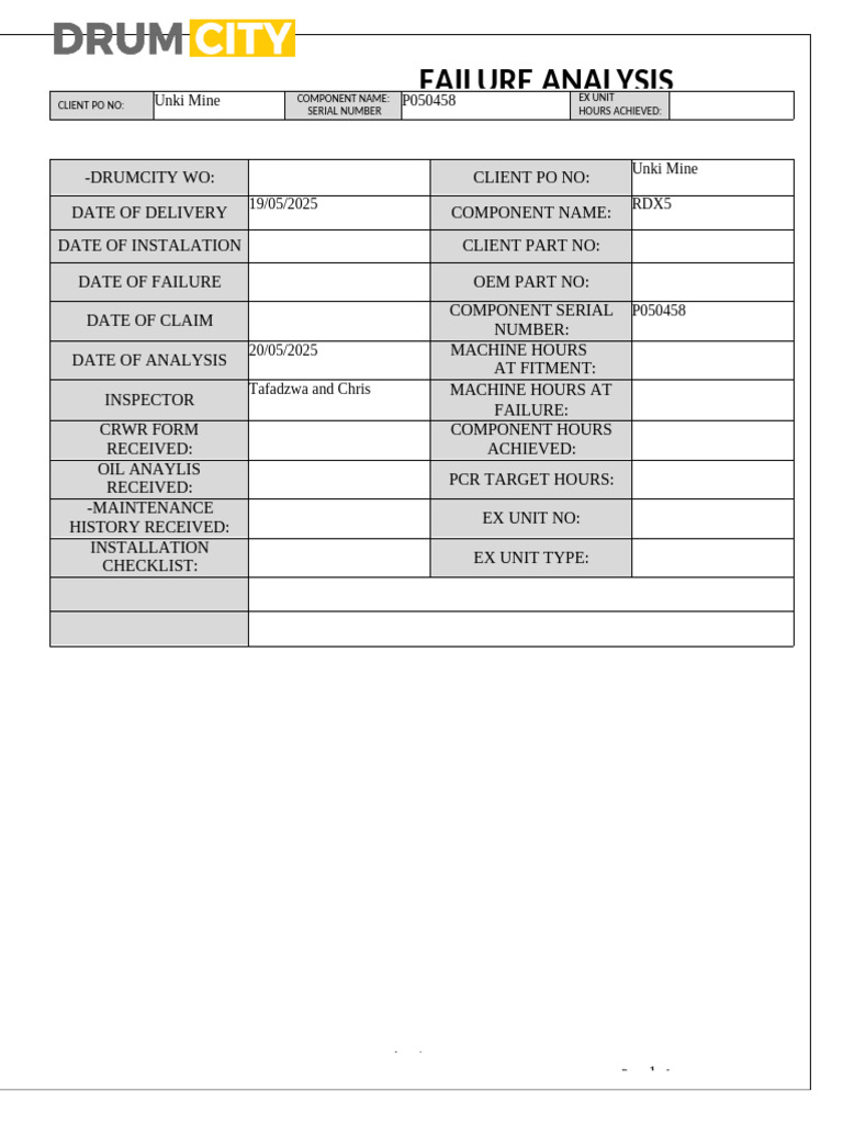 RDX5 P050458 Failure Analysis 20-02-2025 | PDF | Vehicle Technology | Mechanical Engineering