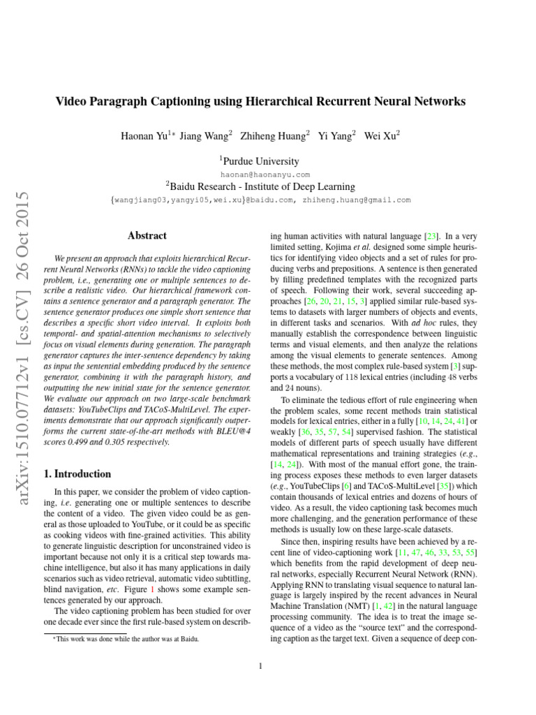 Video Paragraph Captioning Using Hierarchical Recurrent Neural Networks ...