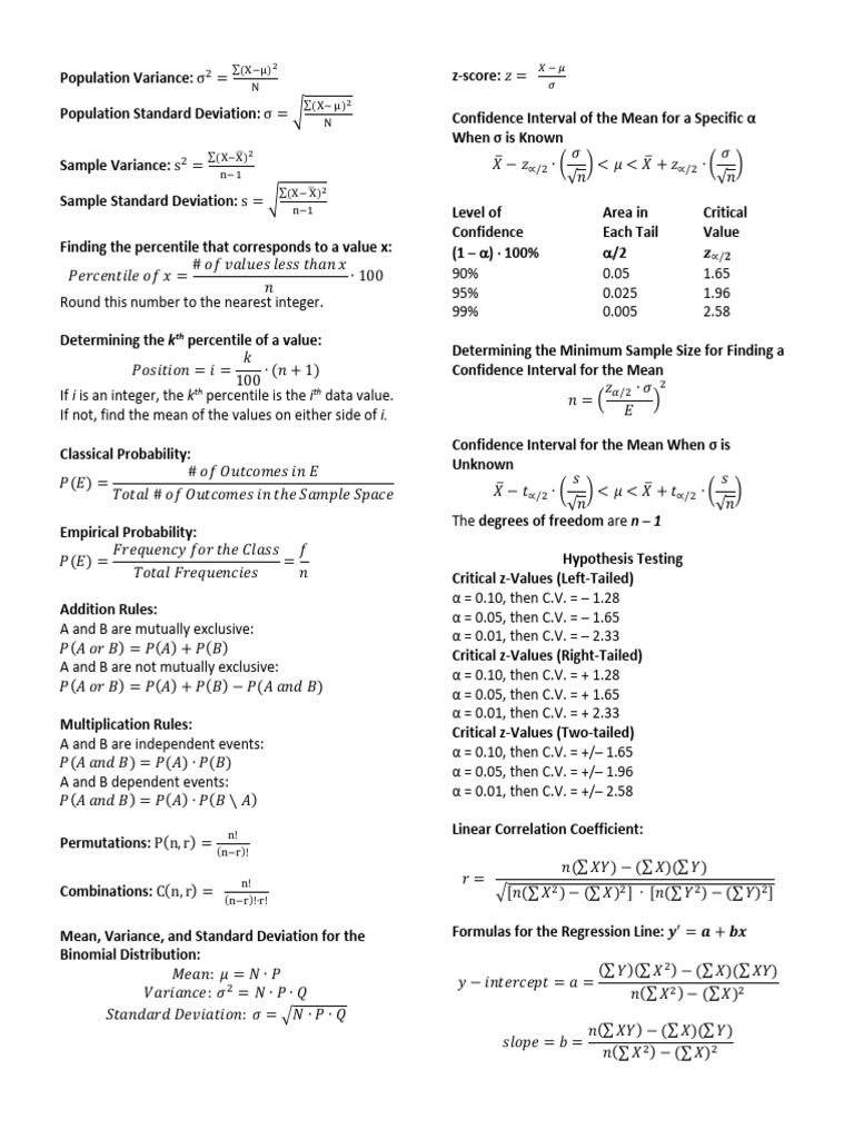 2103 Formulas | PDF | Variance | Standard Score