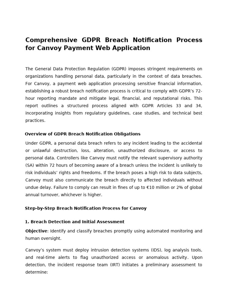 GDPR Breach Notification for Canvoy | PDF | Risk | Securities