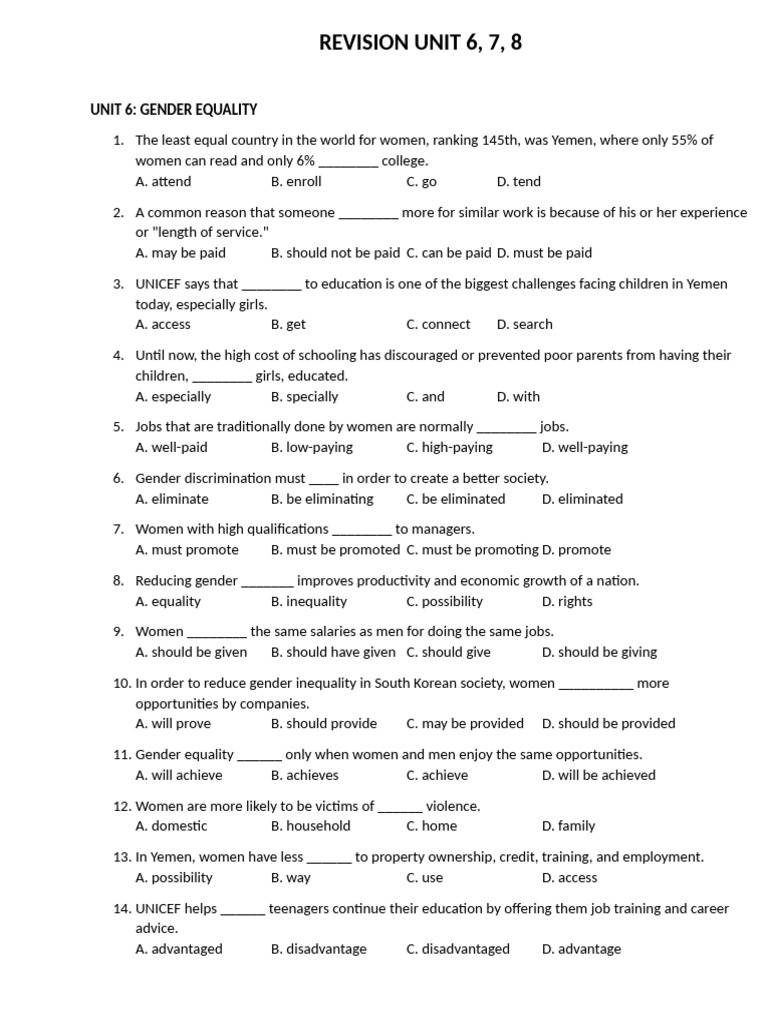 REVISION UNIT 6, 7, 8 | PDF | Educational Technology | Woman
