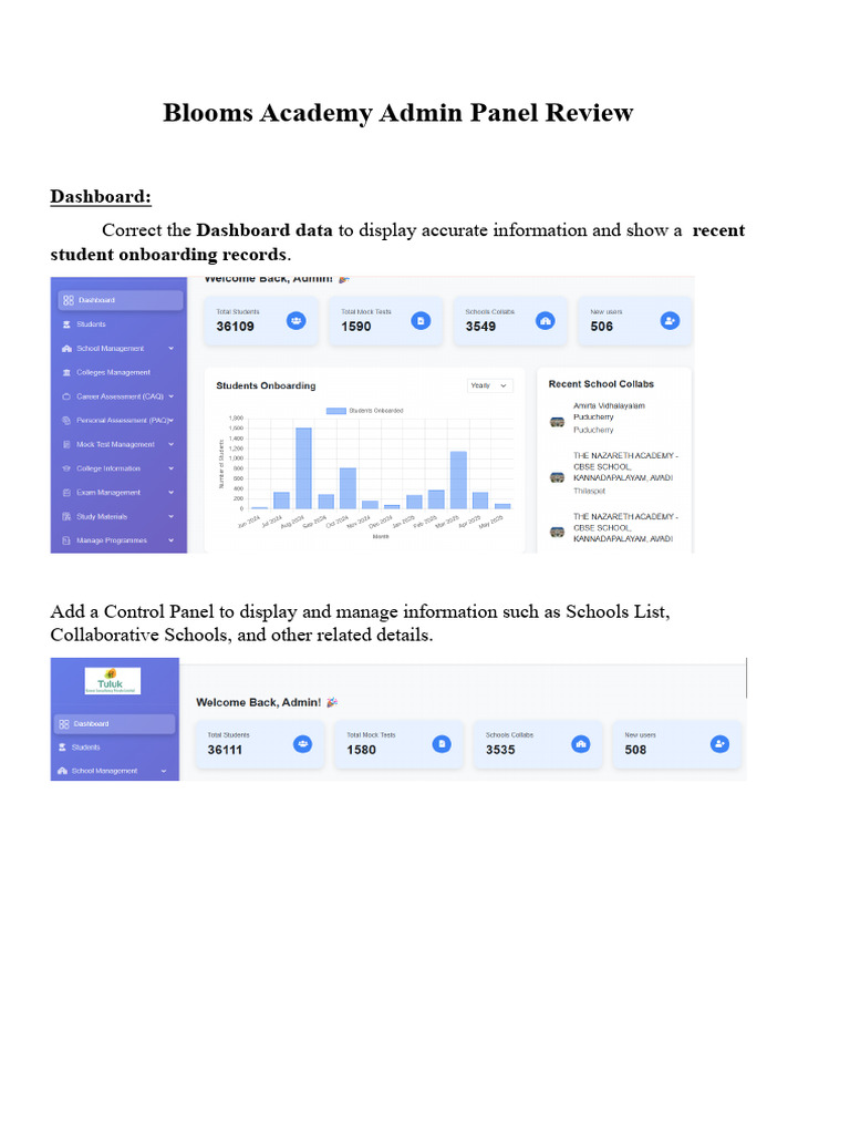 Blooms Academy Admin Panel Review Points - 13-11-2025 | PDF | Computing ...