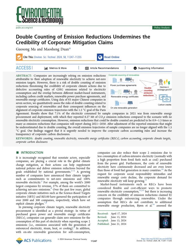 Double Counting of Emission Reductions Undermines the Credibility of ...