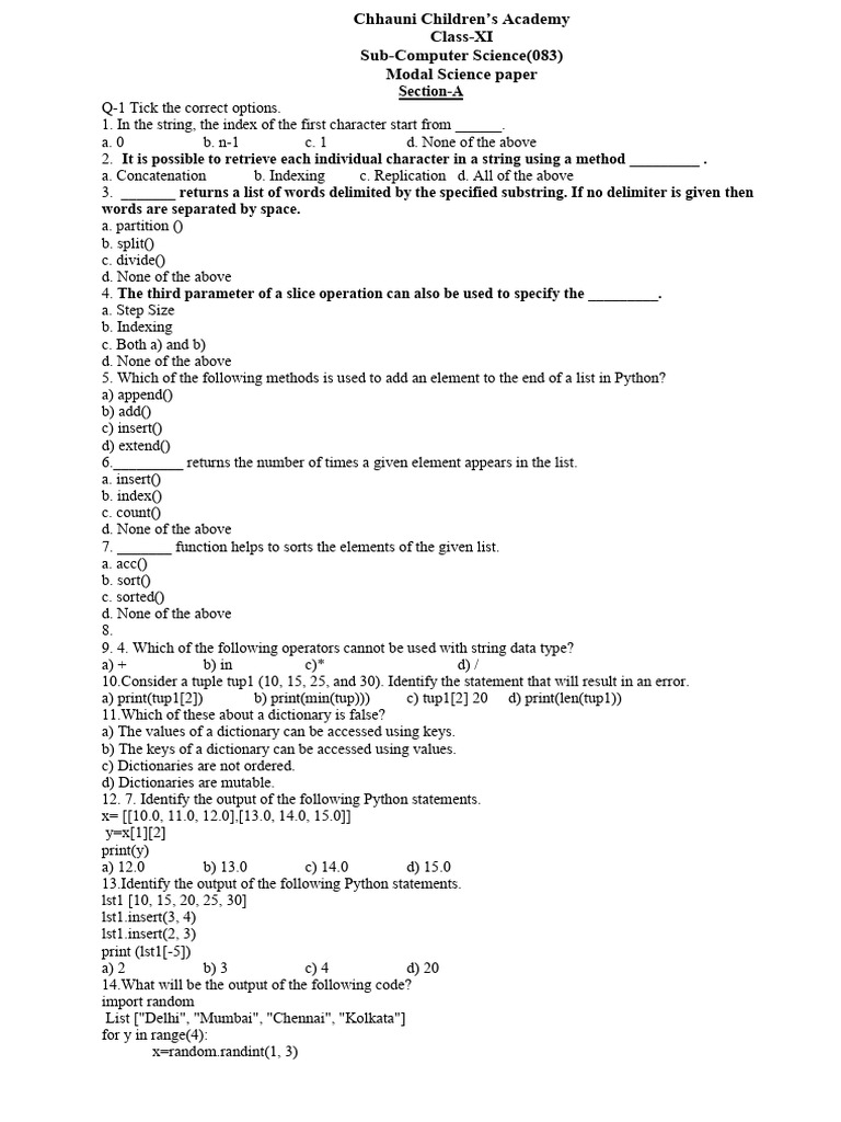 Computer Science modal test paper (1) | PDF | Numbers | String ...