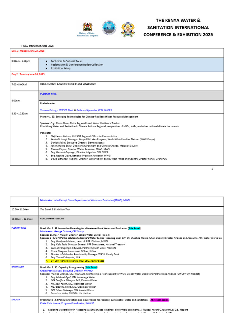 Program Kenya WATSAN 2025 | PDF | Wash | Climate Resilience