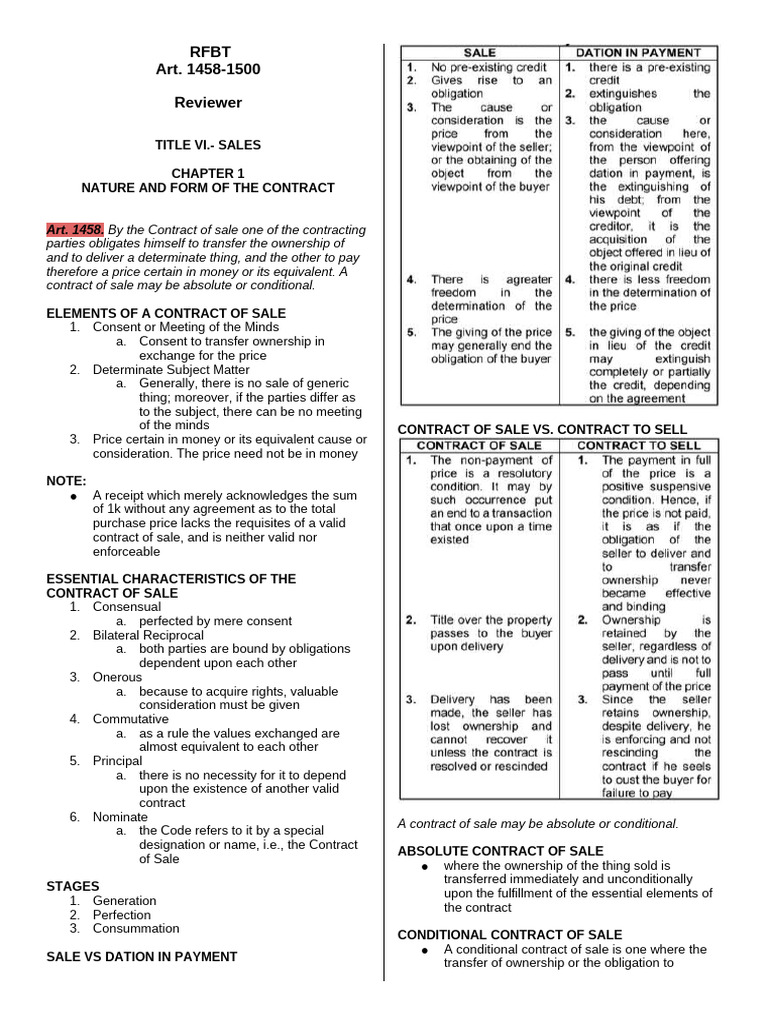 Law on Sales (Reviewer) | PDF | Auction | Lease