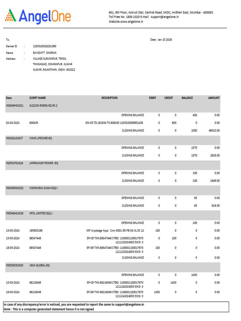 DP Transaction Cum Holding Statement of R202740_260115_113750 | PDF ...