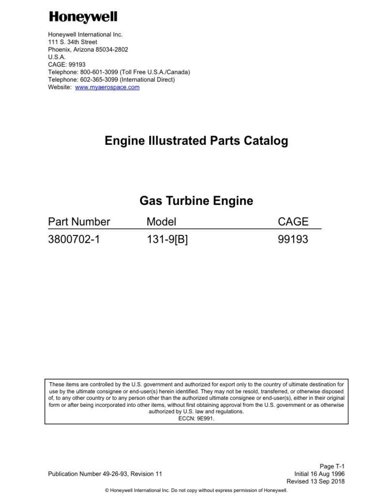 Honeywell 131-9B Engine Parts Catalog | PDF | License | Damages