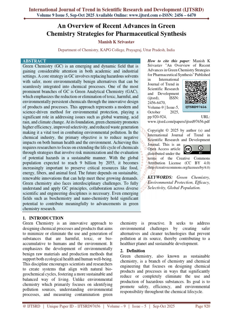 An Overview of Recent Advances in Green Chemistry Strategies for ...