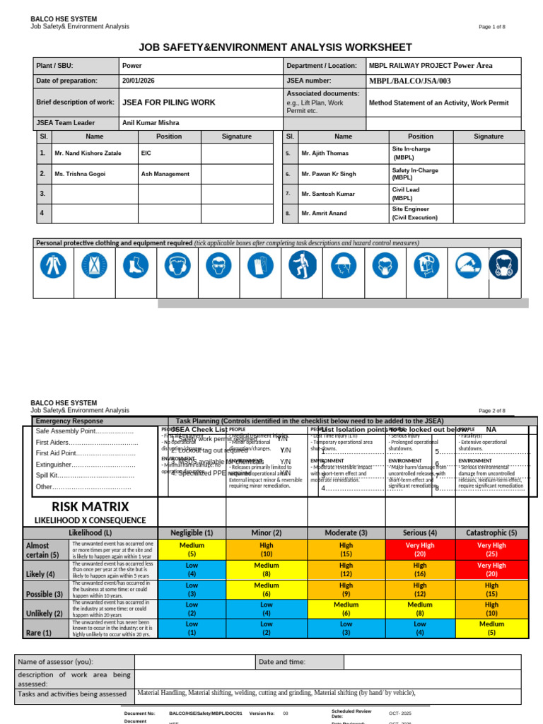 JSEA for Pilling Work | PDF | First Aid | Safety