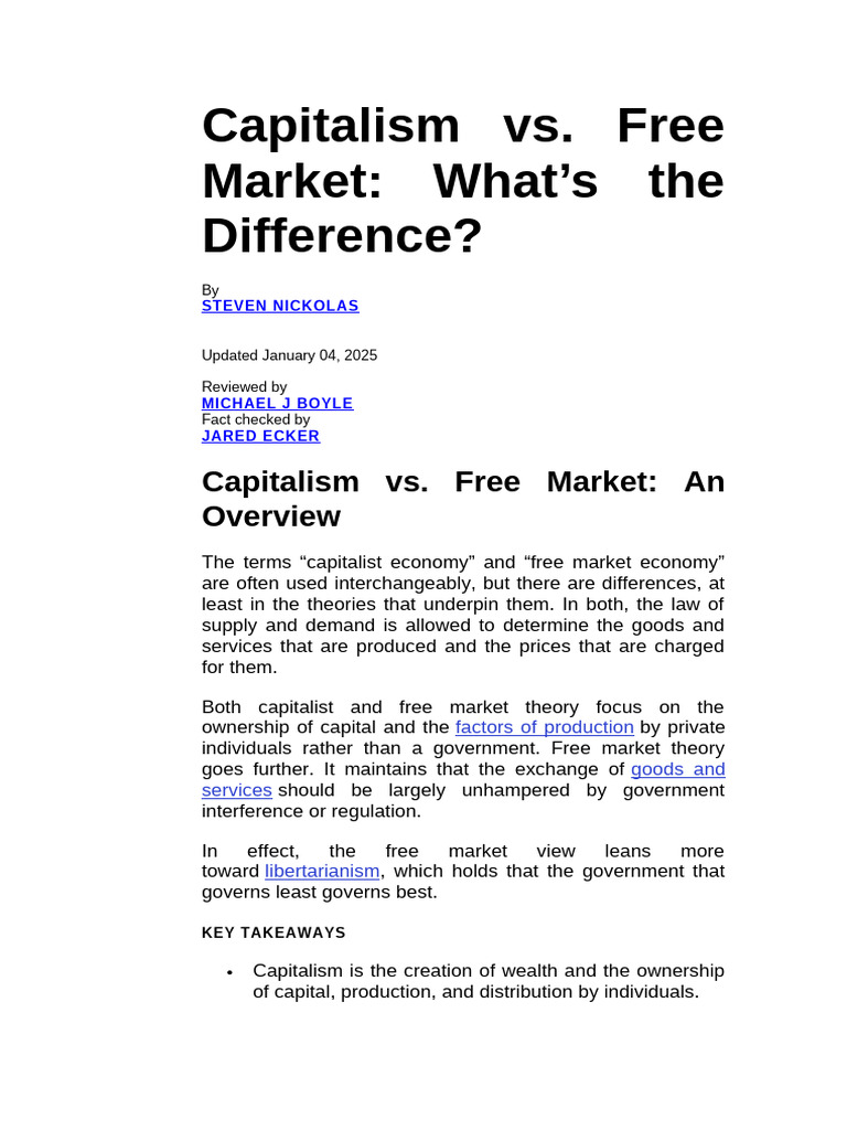 Capitalism vs. Free Market Explained | PDF | Capitalism | Free Market