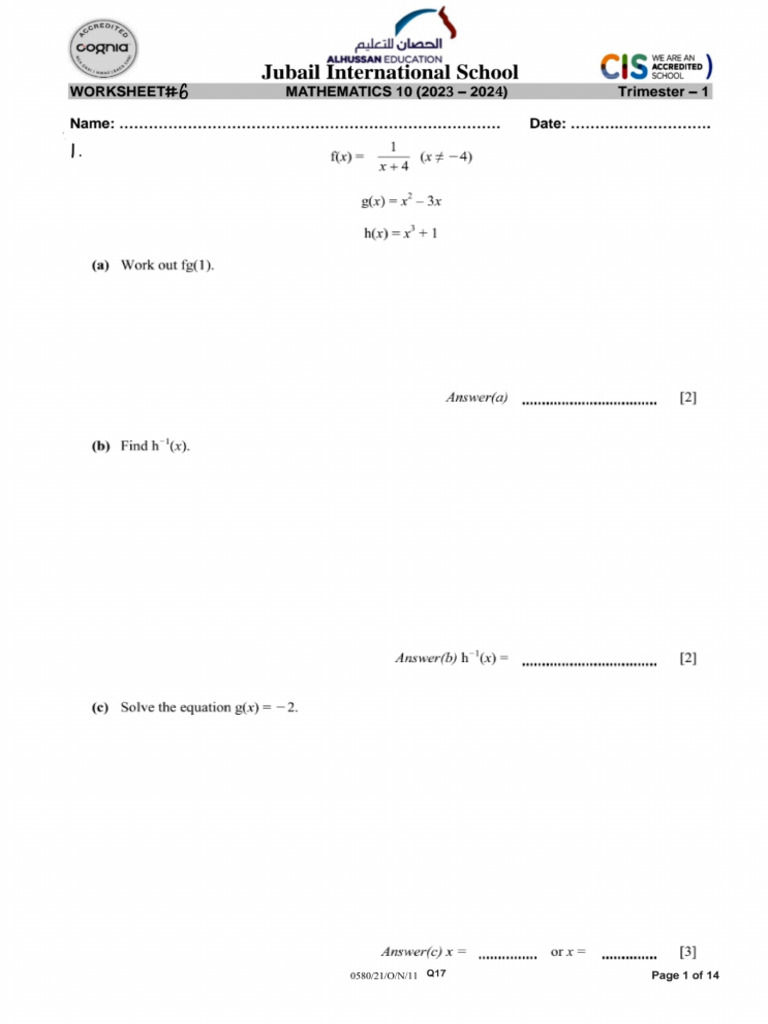 Functions IGCSE WS | PDF