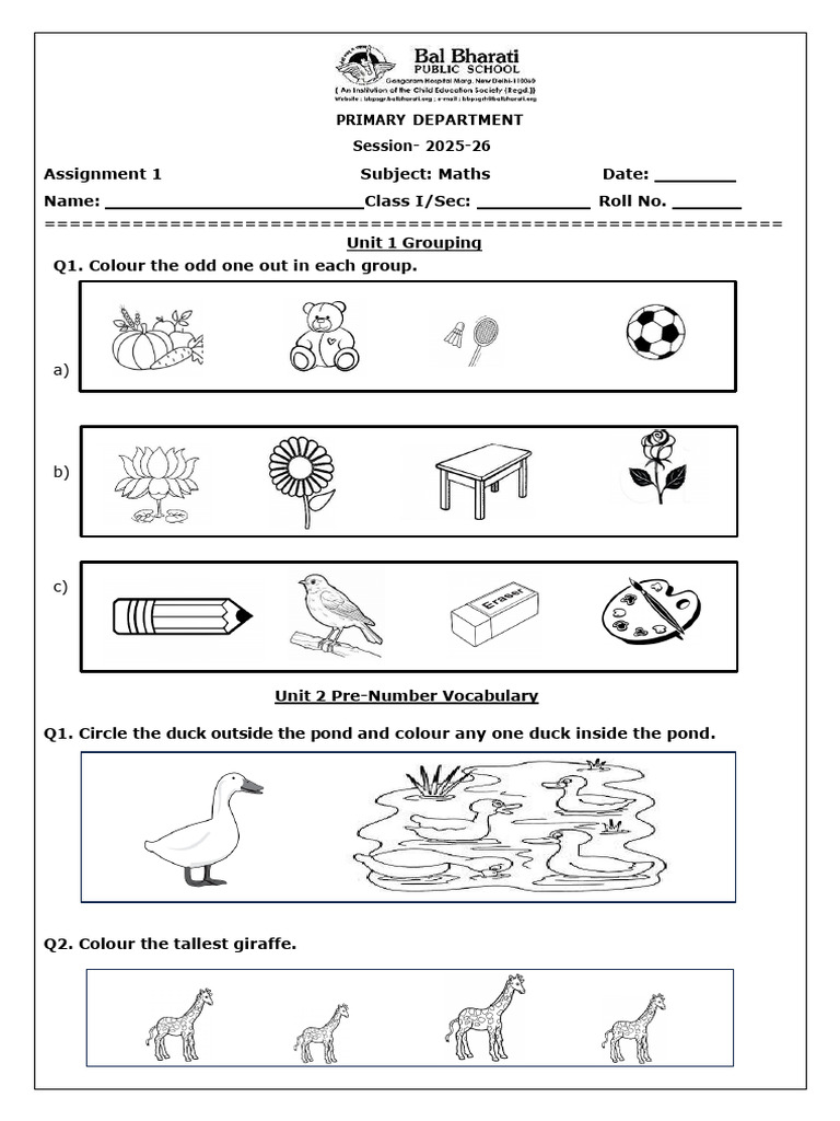 Maths Assignment 1 Class I 1 | PDF