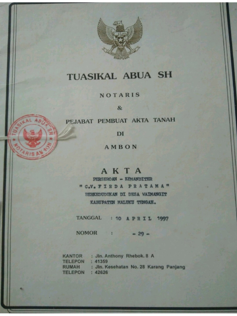 Akta Notaris Cv.firda Pratama | PDF