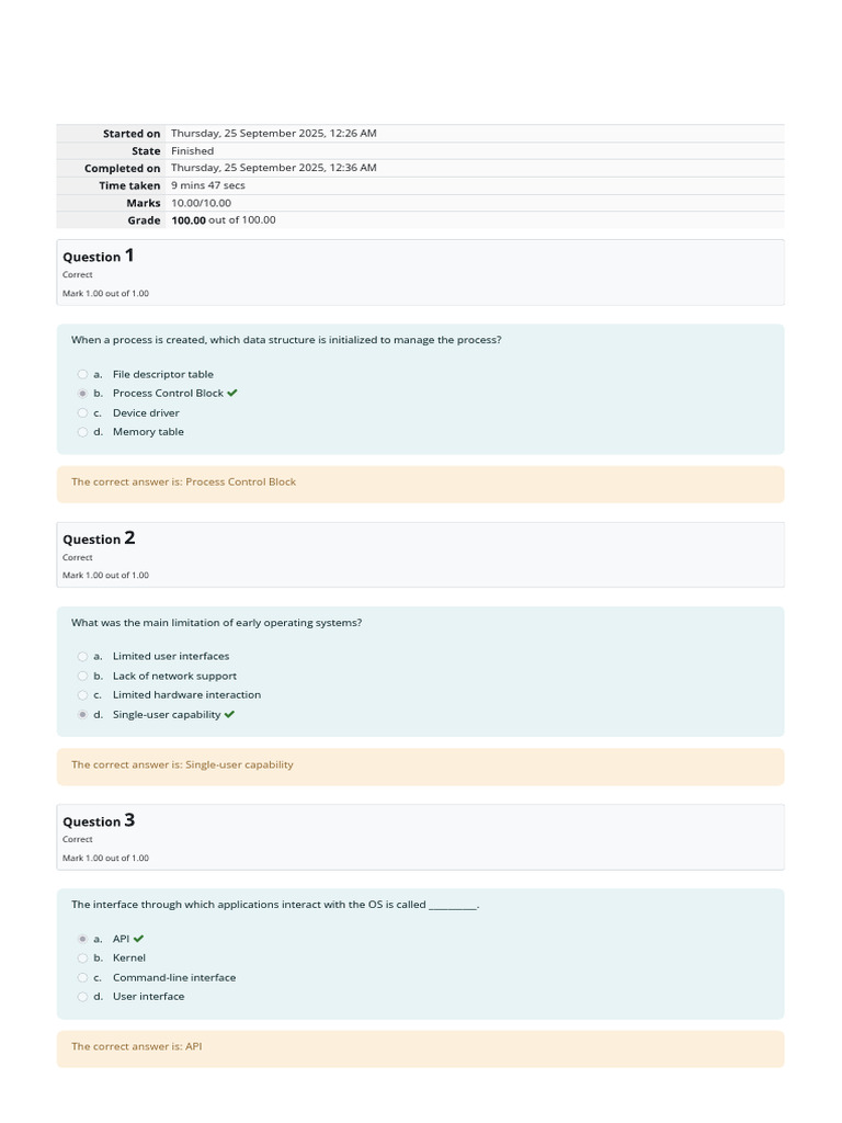 Graded Quiz Unit 3 - Attempt Review - Home | PDF | Process (Computing ...