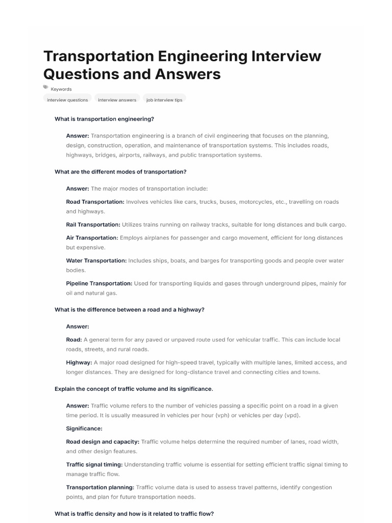 Transportation Engineering Interview Questions and Answers 50501 | PDF