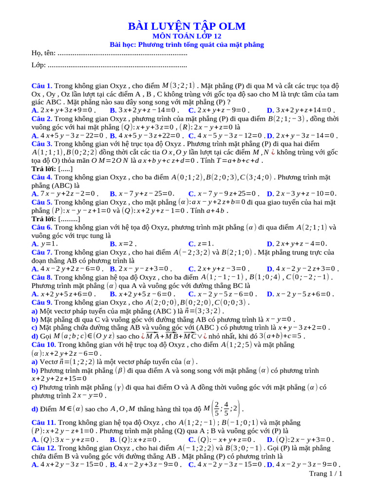 Phuong Trinh Tong Quat Cua Mat Phangt67sc | PDF