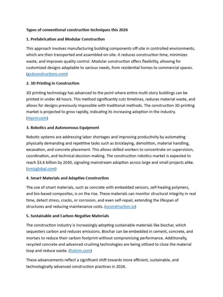 Types of Conventional Construction Techniques This 2026 | PDF